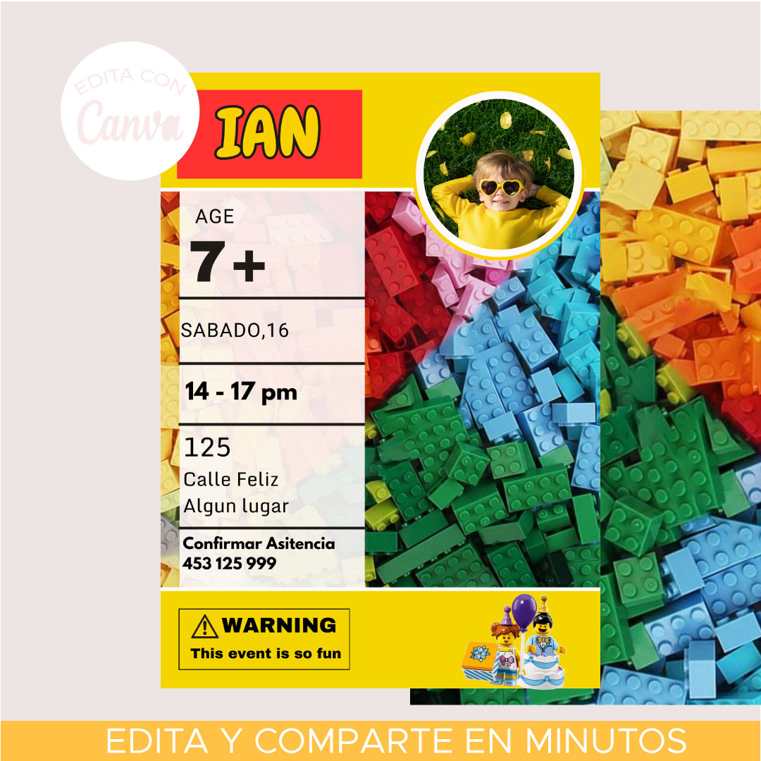 Invitacion Lego – DeLoLindo | Cotillón, Kits digitales editables y ...